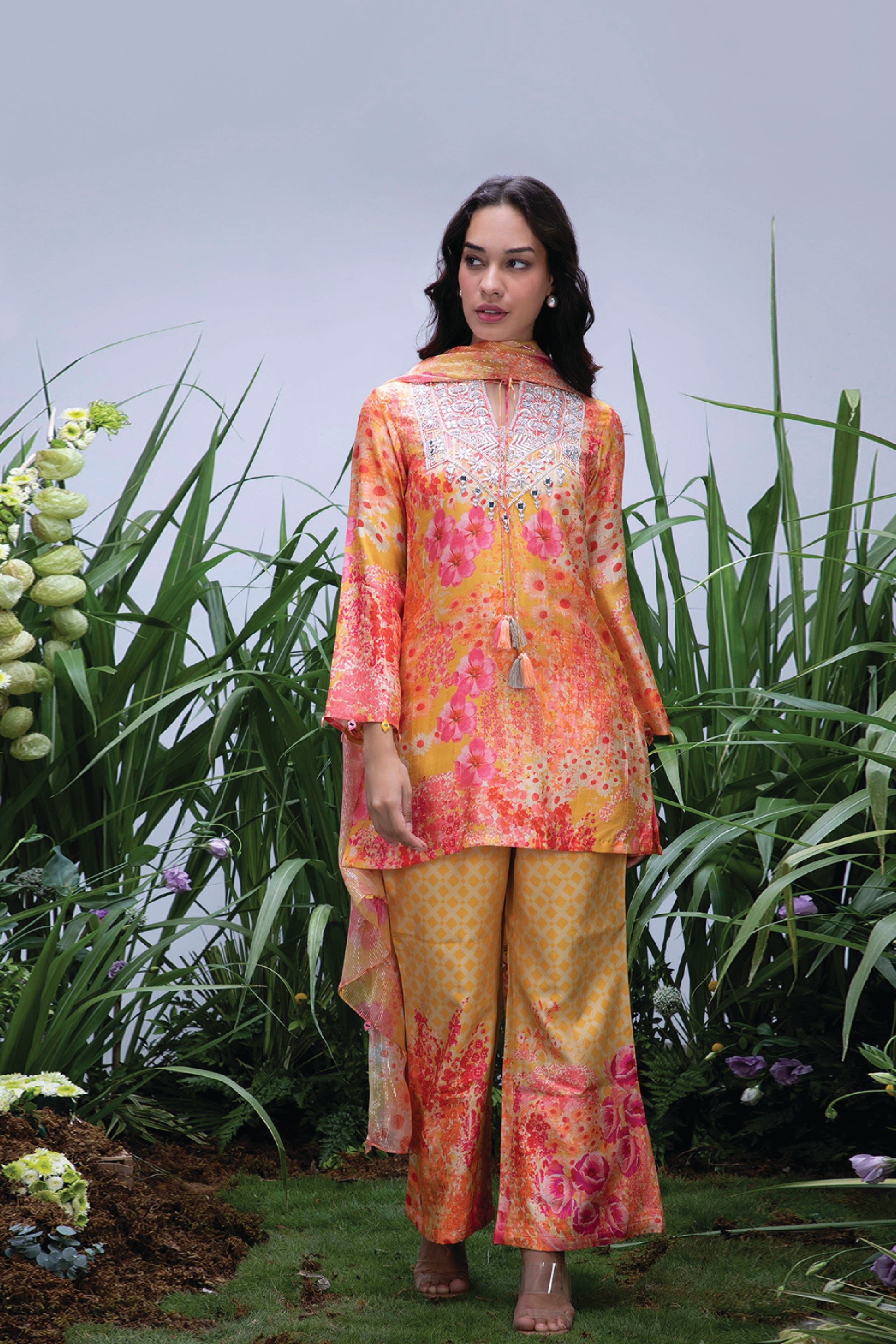 Yellow Wild Flower Yoke Zardozi Sharara Set – Melange Singapore