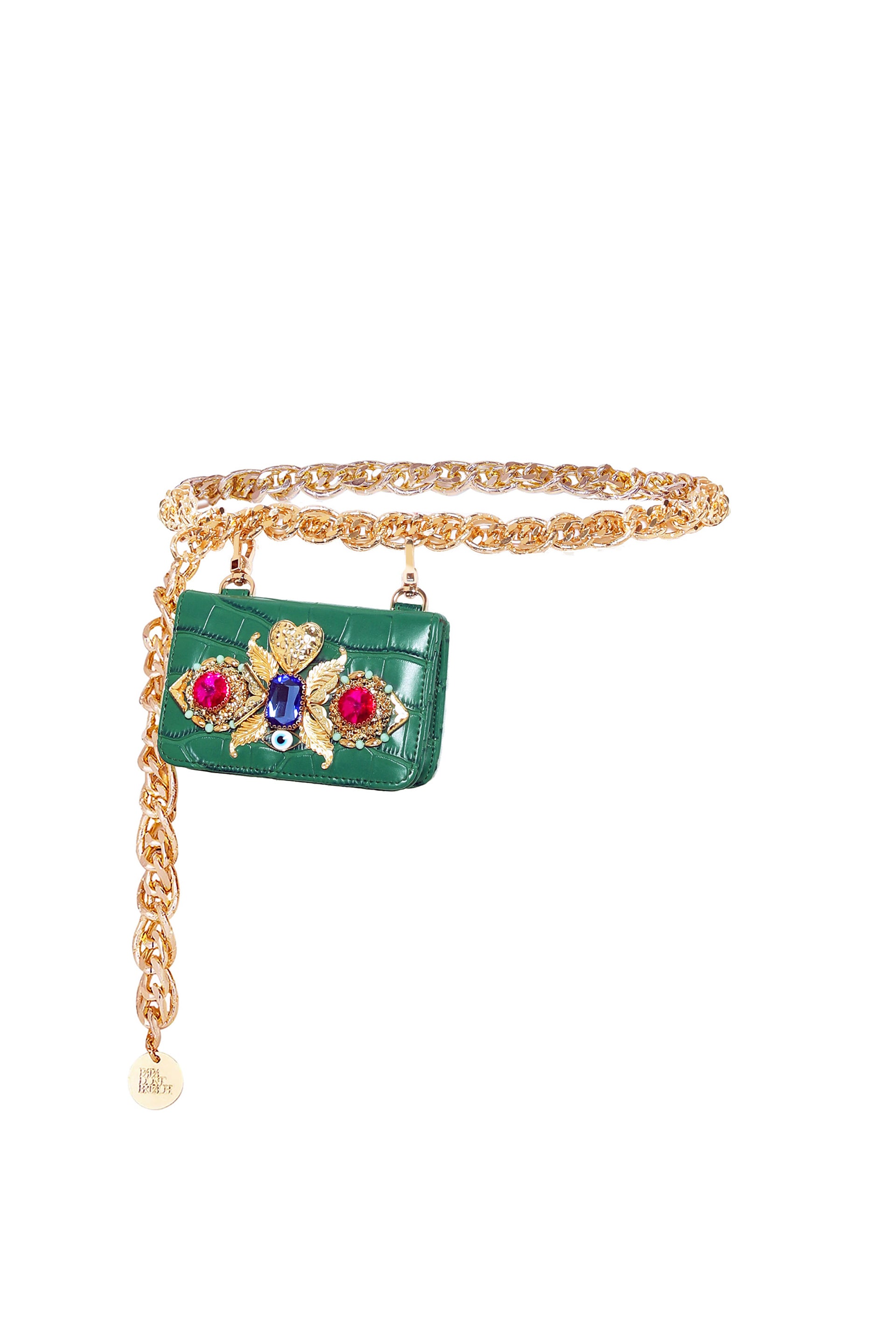 Sacramento Green Embellished Chain Link Belt Bag – Melange Singapore