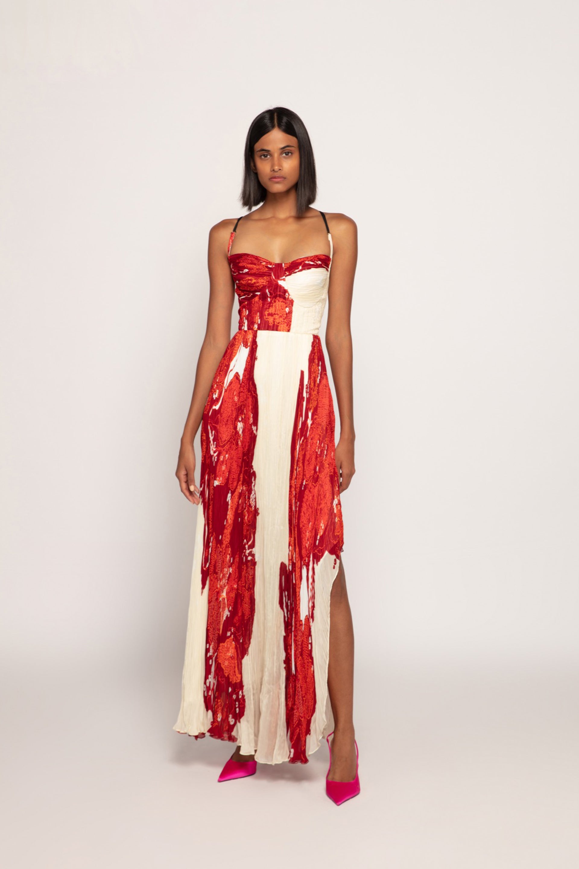 Hand Micro Pleated Asymmetric Maxi Dress With Adjustable Straps ...