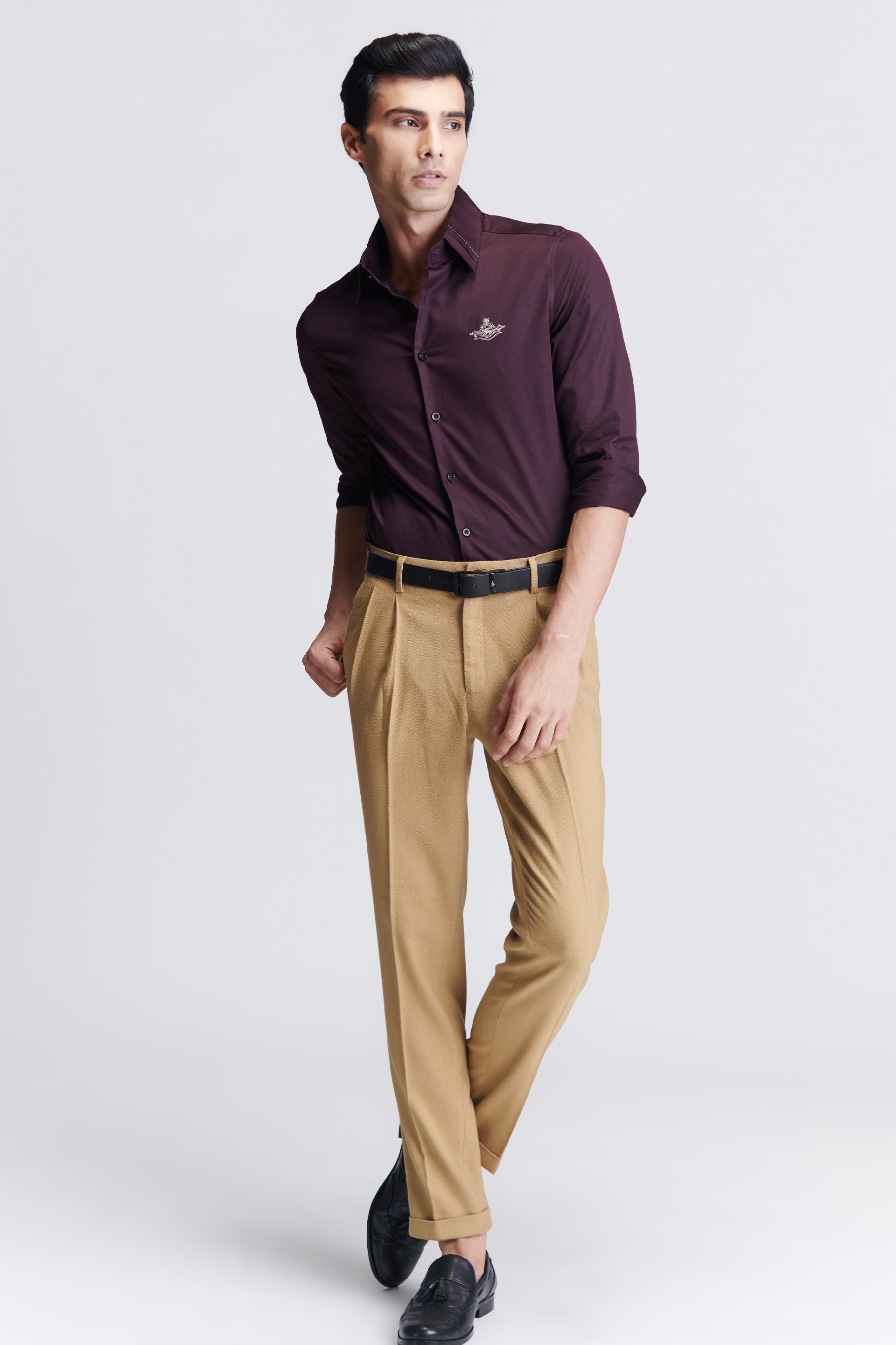 Signature Maroon Shirt With Embroidered Crest – Melange Singapore