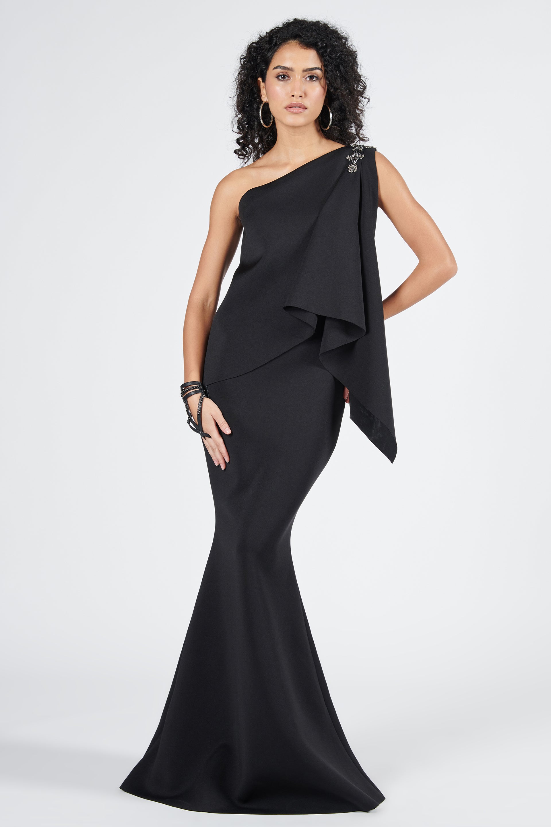 One Shoulder Saree Gown with Neo Drape – Melange Singapore