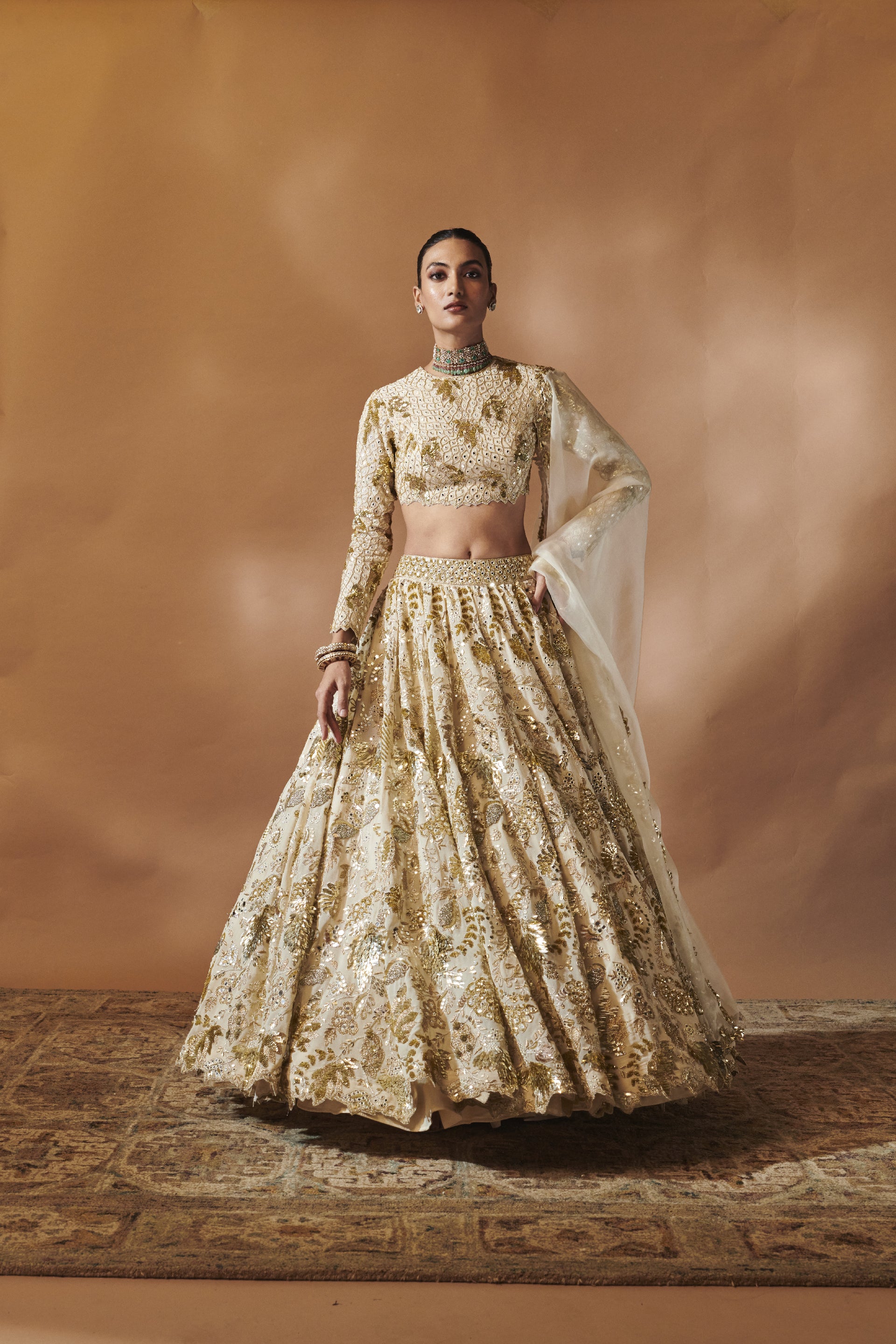 Ivory And Gold Heavily Embroidered Lehenga Set – Melange Singapore