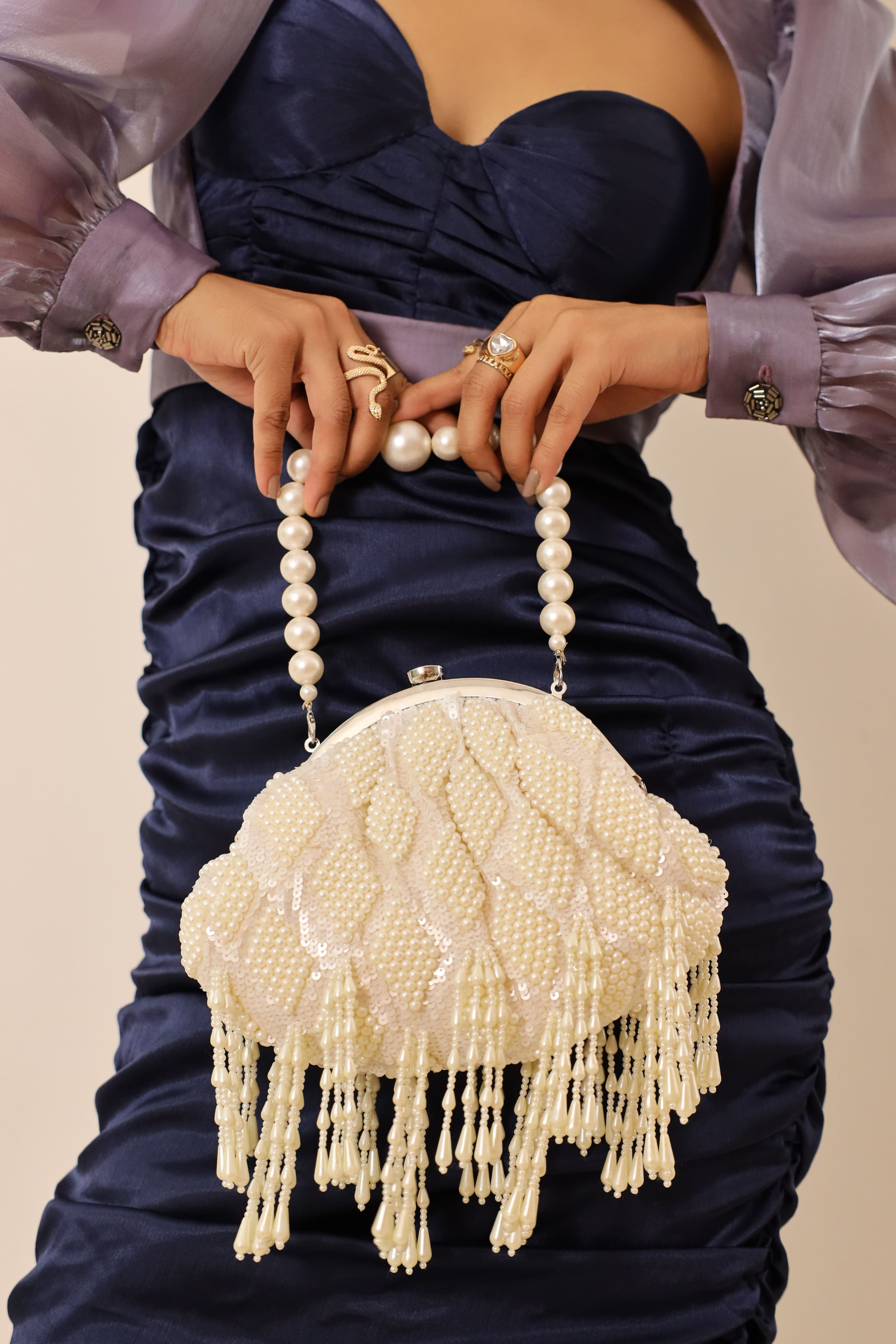 The Tan Clan Tara Pearl Tasselled Batua with Detachable Handle ...